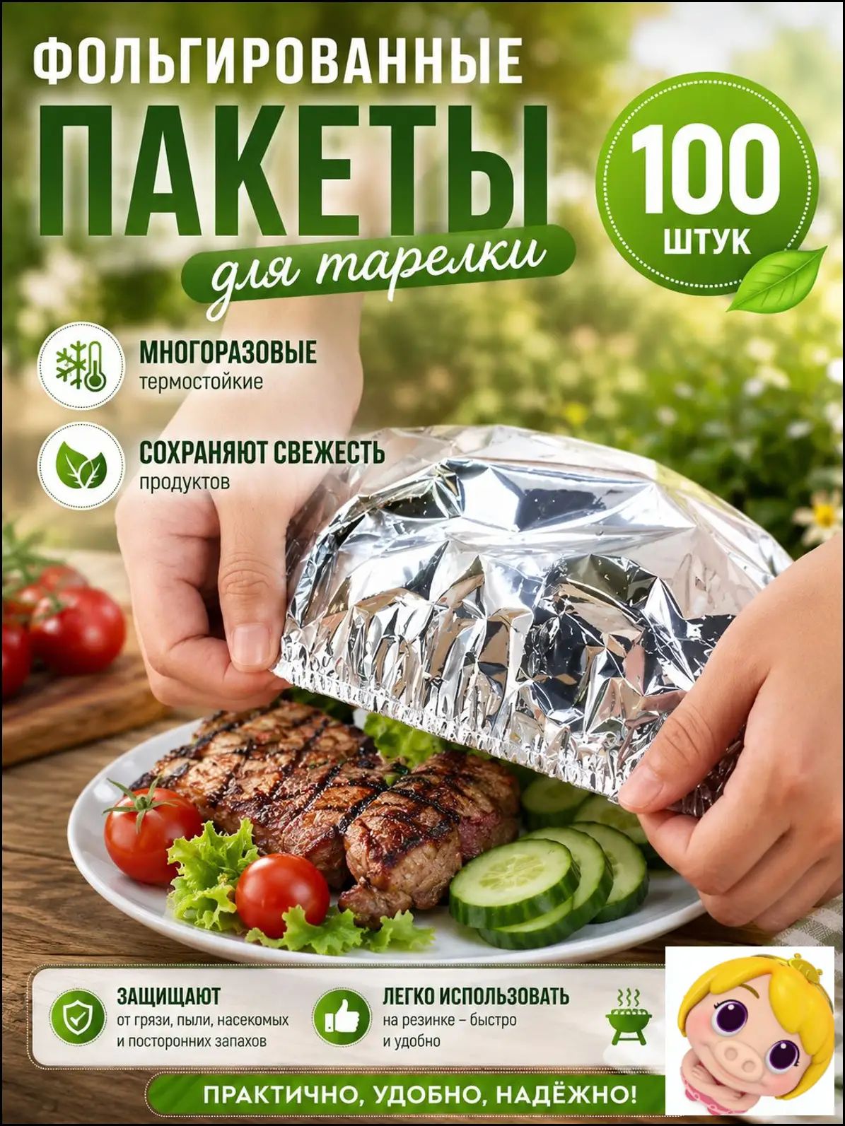 Пакет для продуктов фольгированный серебристый 22x22 см, 100 шт в упаковке, для хранения и заморозки
