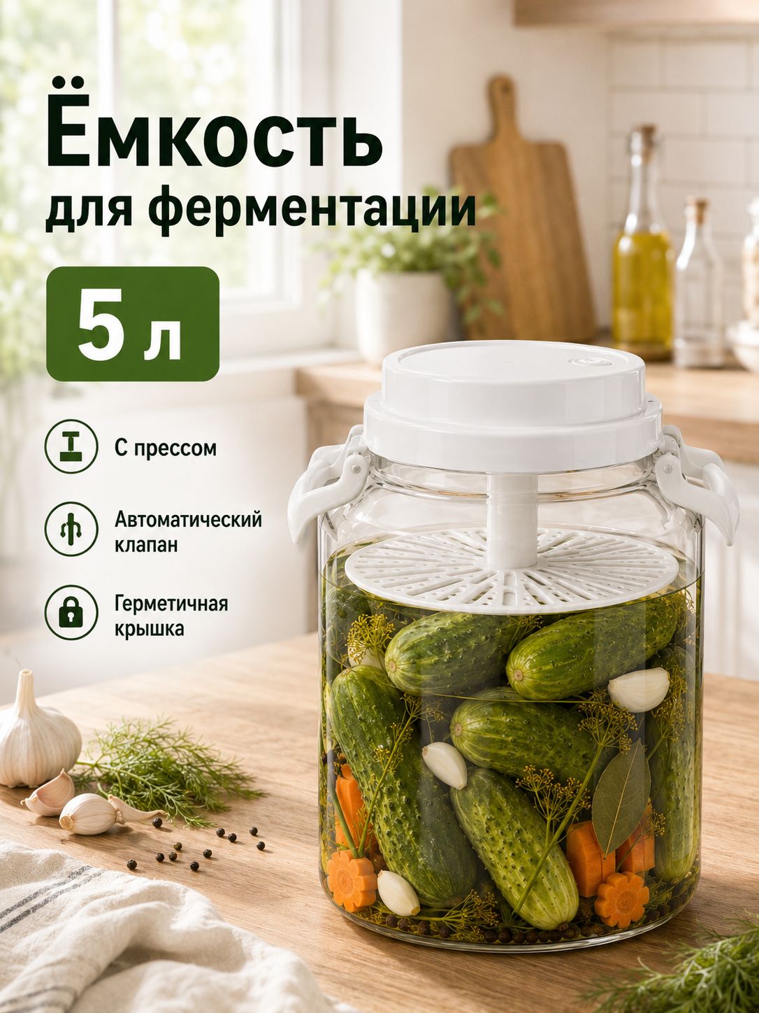 Кадка для засолки 5000 мл 1 шт нержавеющая сталь