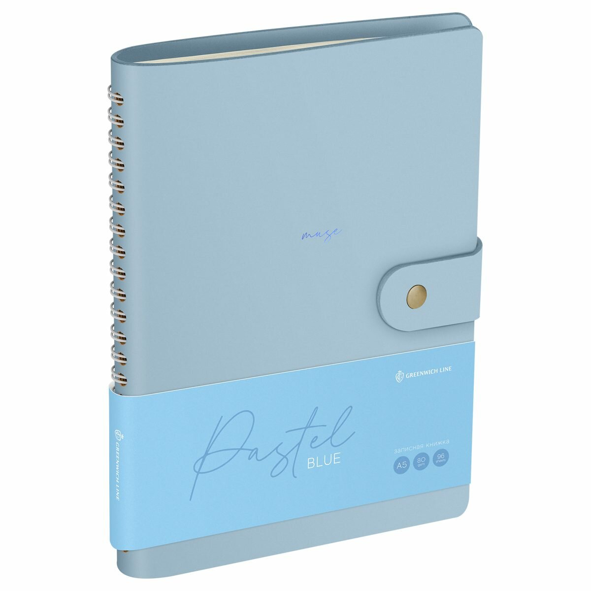Записная книжка А5 Greenwich Line "Pastel. Blue", 96 листов, линейка, кожзам, скрытый гребень (NA5_51414)
