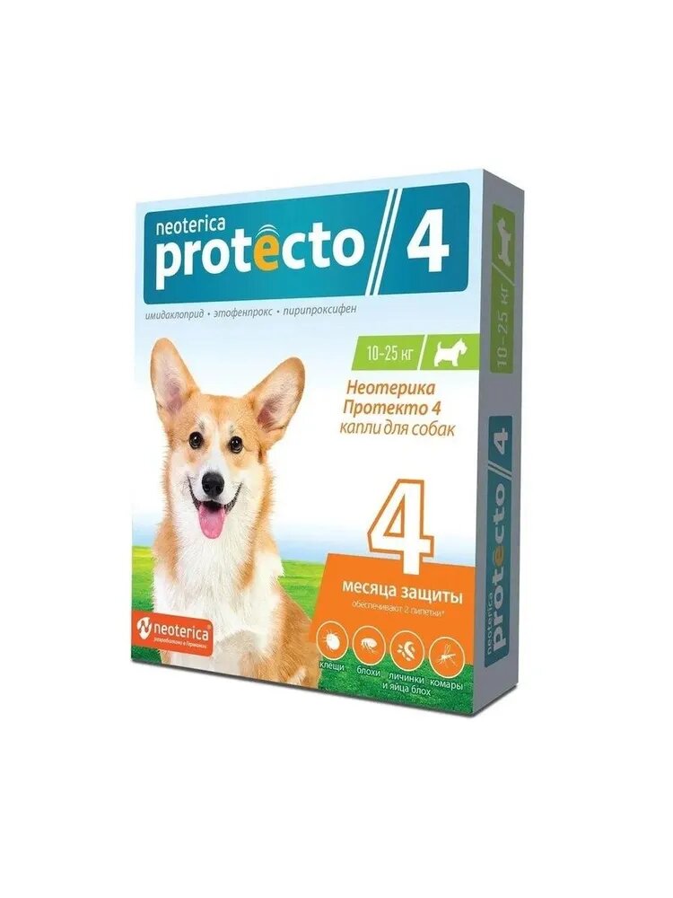 Капли от клещей и блох Neoterica Protecto для собак 10-25 кг 2 пипетки — фото 1