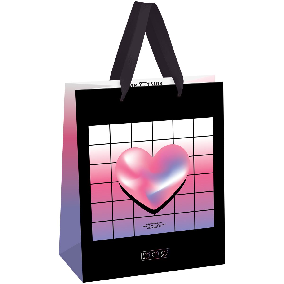 Пакет подарочный 18x23x10см MESHU "Heart", голографический картон (MS_61653), 12 уп.