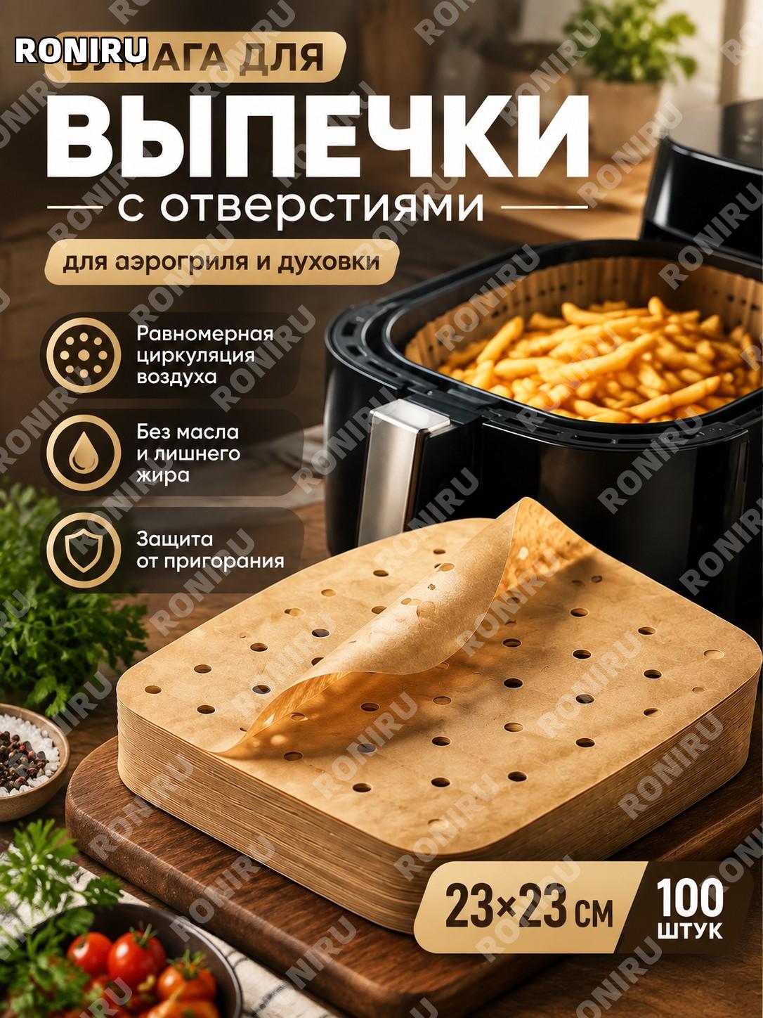 Бумага для выпечки с отверстиями 23×23 см, 100 шт. для аэрогриля и духовки, перфорированные листы для готовки дома