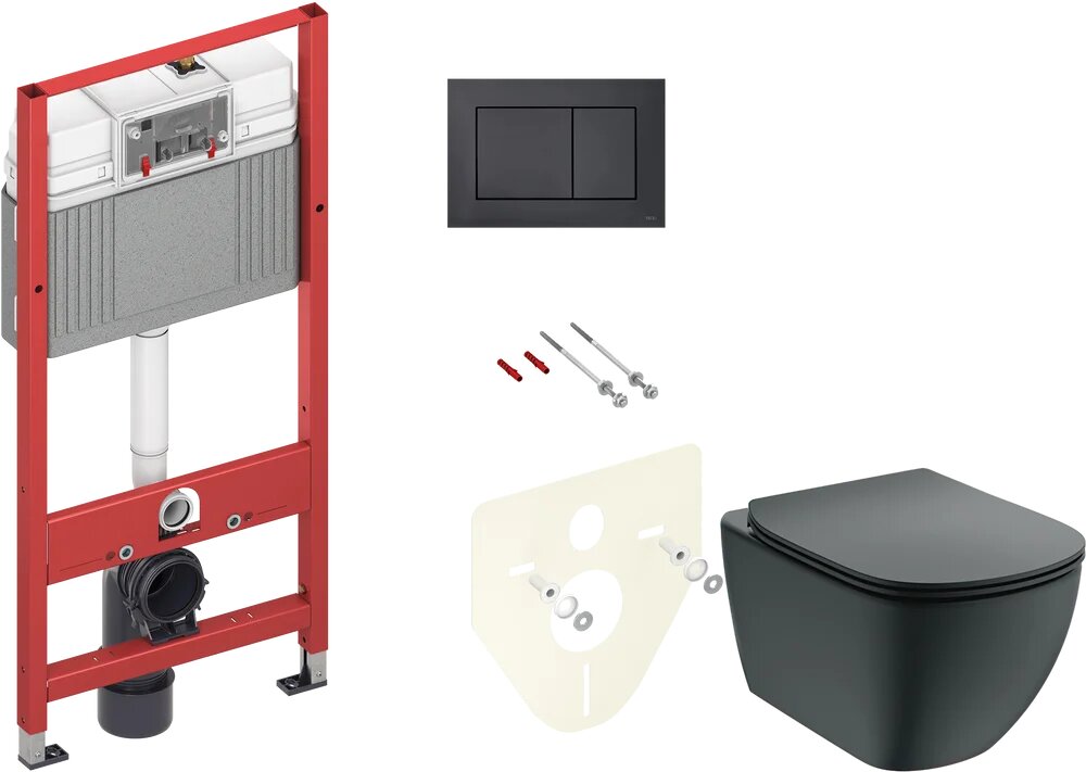 Комплект Унитаз подвесной Ideal Standard IdealMood T4665V3 безободковый, с микролифтом, матовый черный / Система инсталляции для унитазов TECE Now 94
