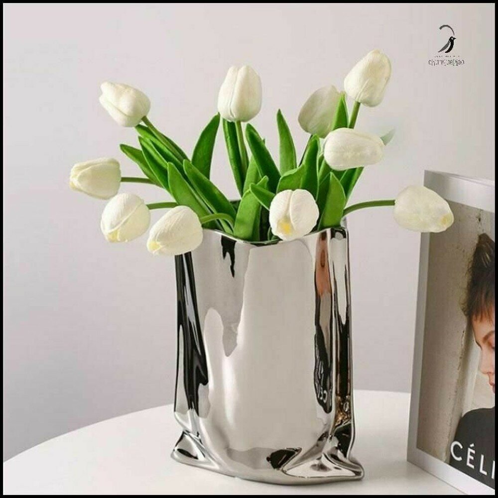 Ваза "Light Luxury Design", фарфор, посеребренная, для цветов, 24,5 см, 1 шт.