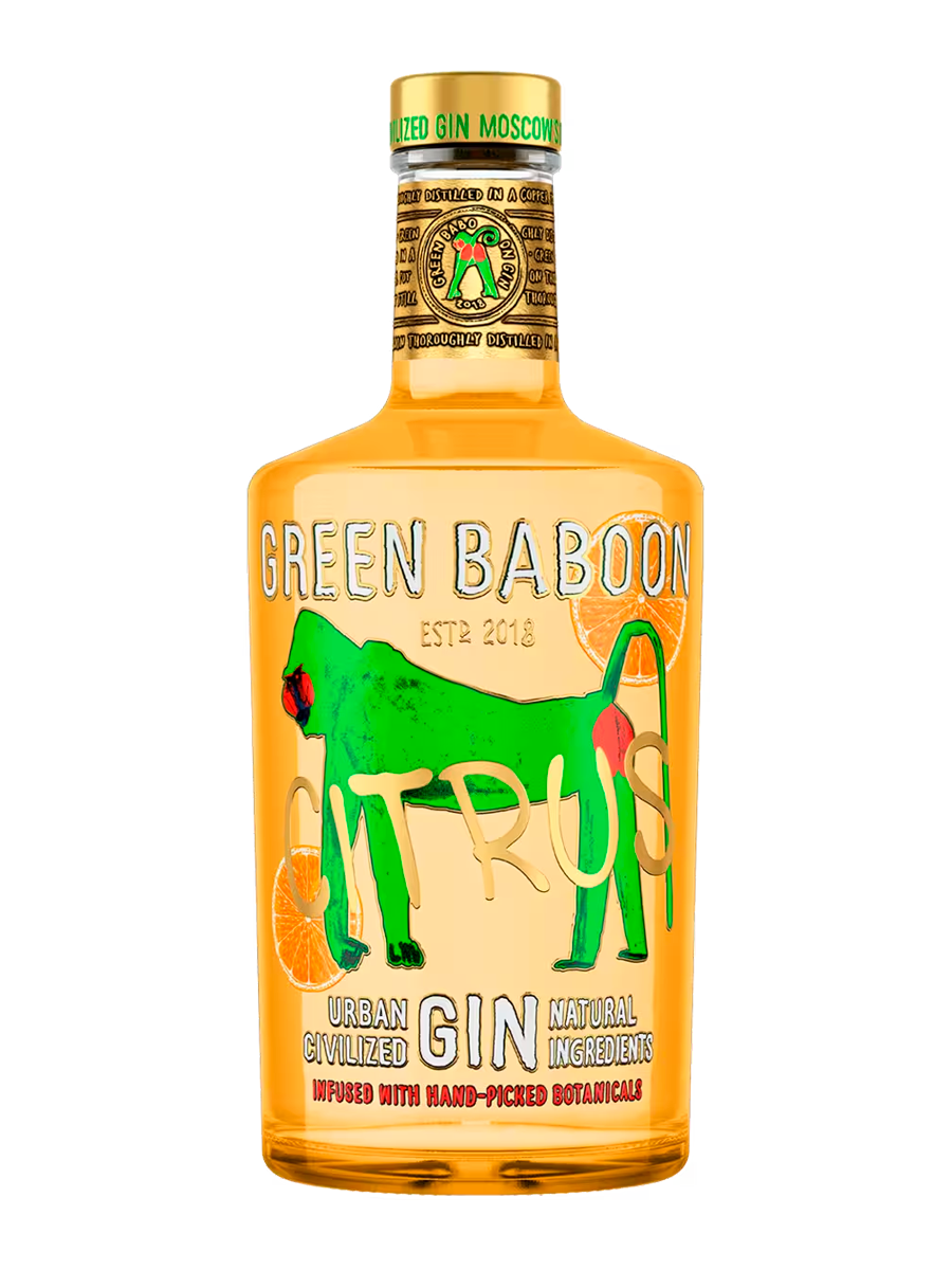Джин "Green Baboon Citrus", цитрусовый, 0,7 л, 40% крепость, Россия