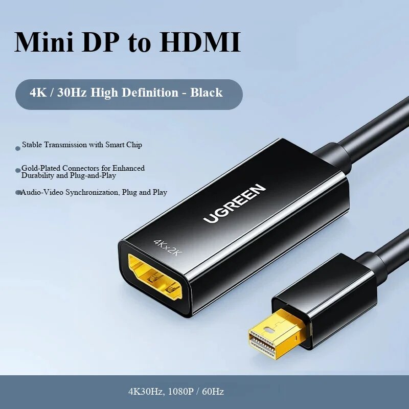 UGreen Mini DP - HDMI кабель, черный, 1080B — фото 1