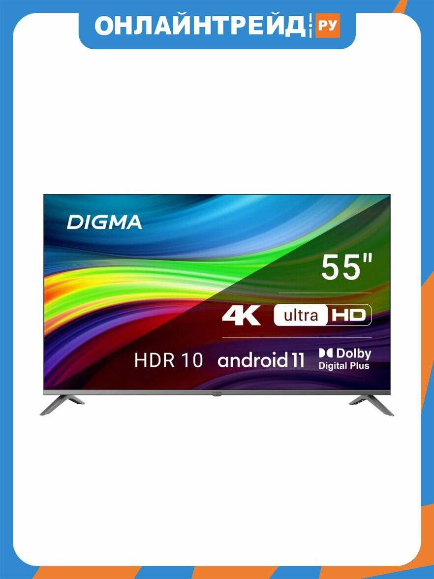Телевизор Digma DM-LED55UBB41, Android TV, 4K Ultra HD, темно-серебристый