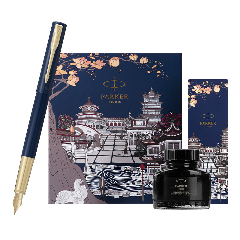 Ручки унисекс Parker XL, Wycombe Abbey XL Sky Blue Champagne Gold Clip Ink Pen + City Walk Fountain Pen Gift Box