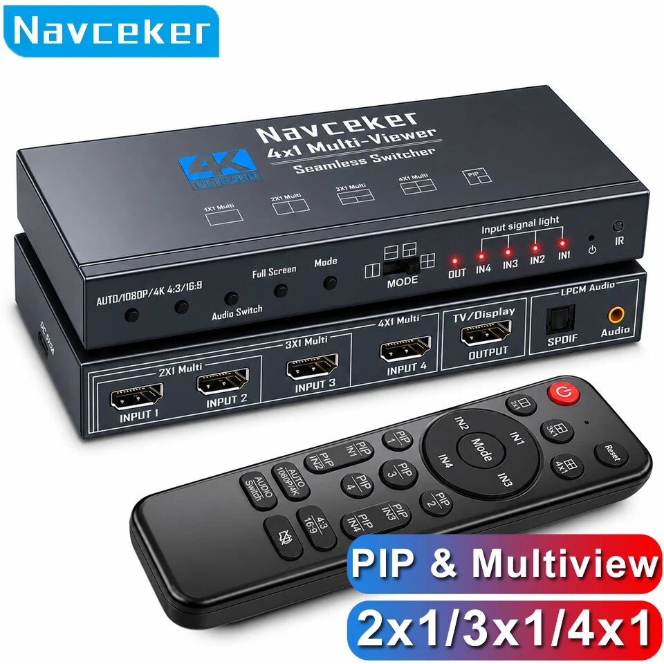 Navceker 4K HDMI мультивьювер 4x1 EU Power Plug
