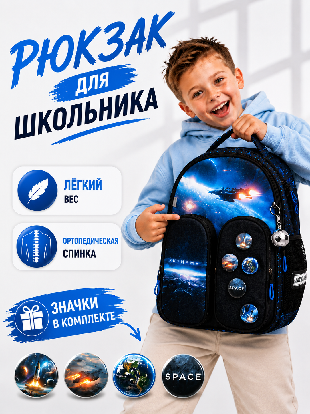 Рюкзак школьный для мальчика анатомическая спинка + подарок SkyName (Скайнейм)