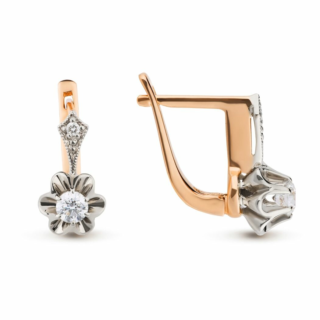 Серьги, золото, 585 проба, бриллиант