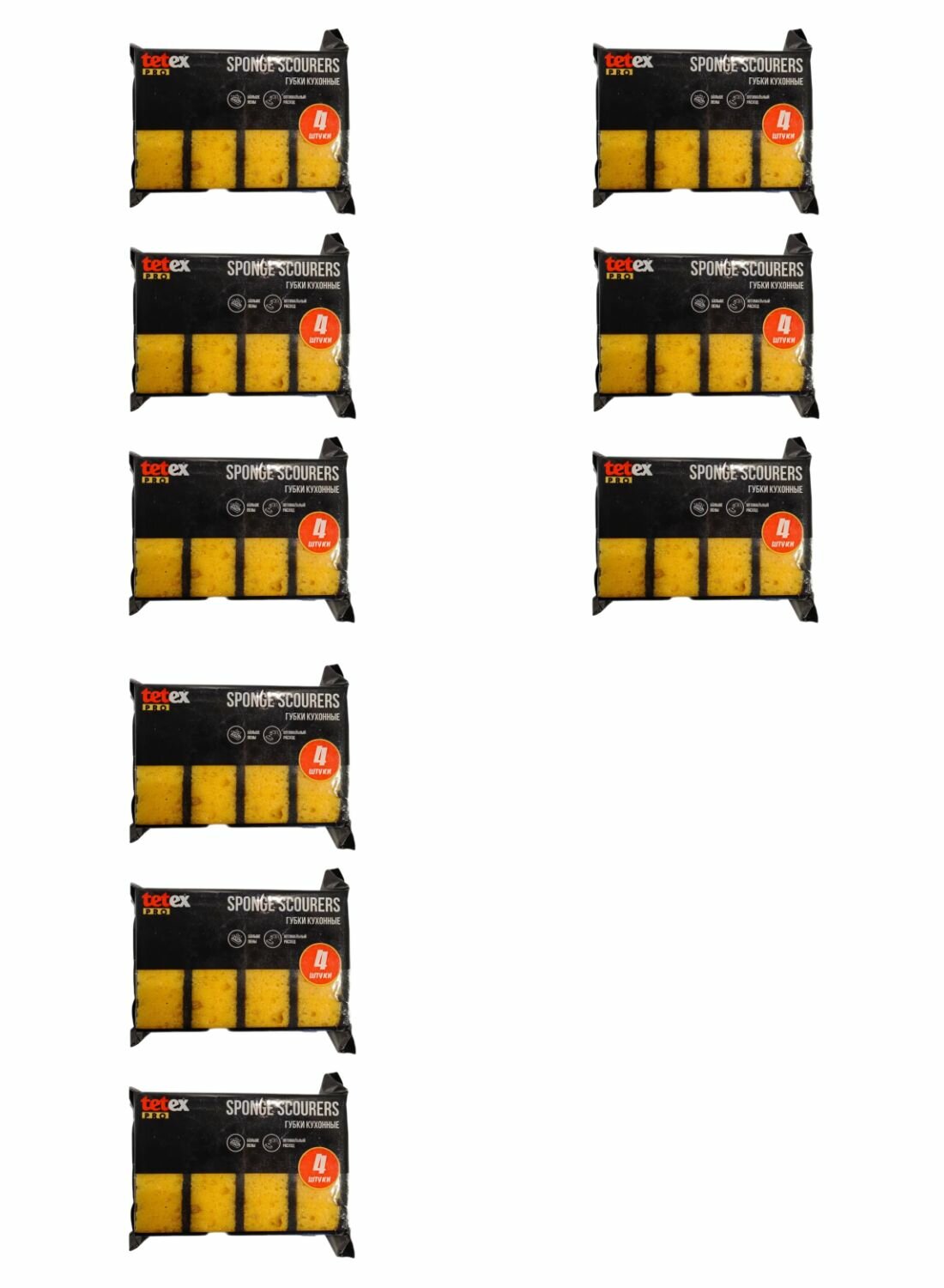 Tetex Pro Губки кухонные Sponge Scourers, крупнопористые, 4 штуки, 9 упаковок