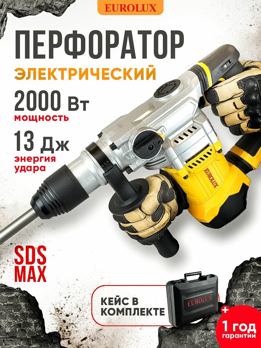Перфоратор П-2,0max Eurolux 2000 Вт 3900 уд/мин, SDS-Max, кейс