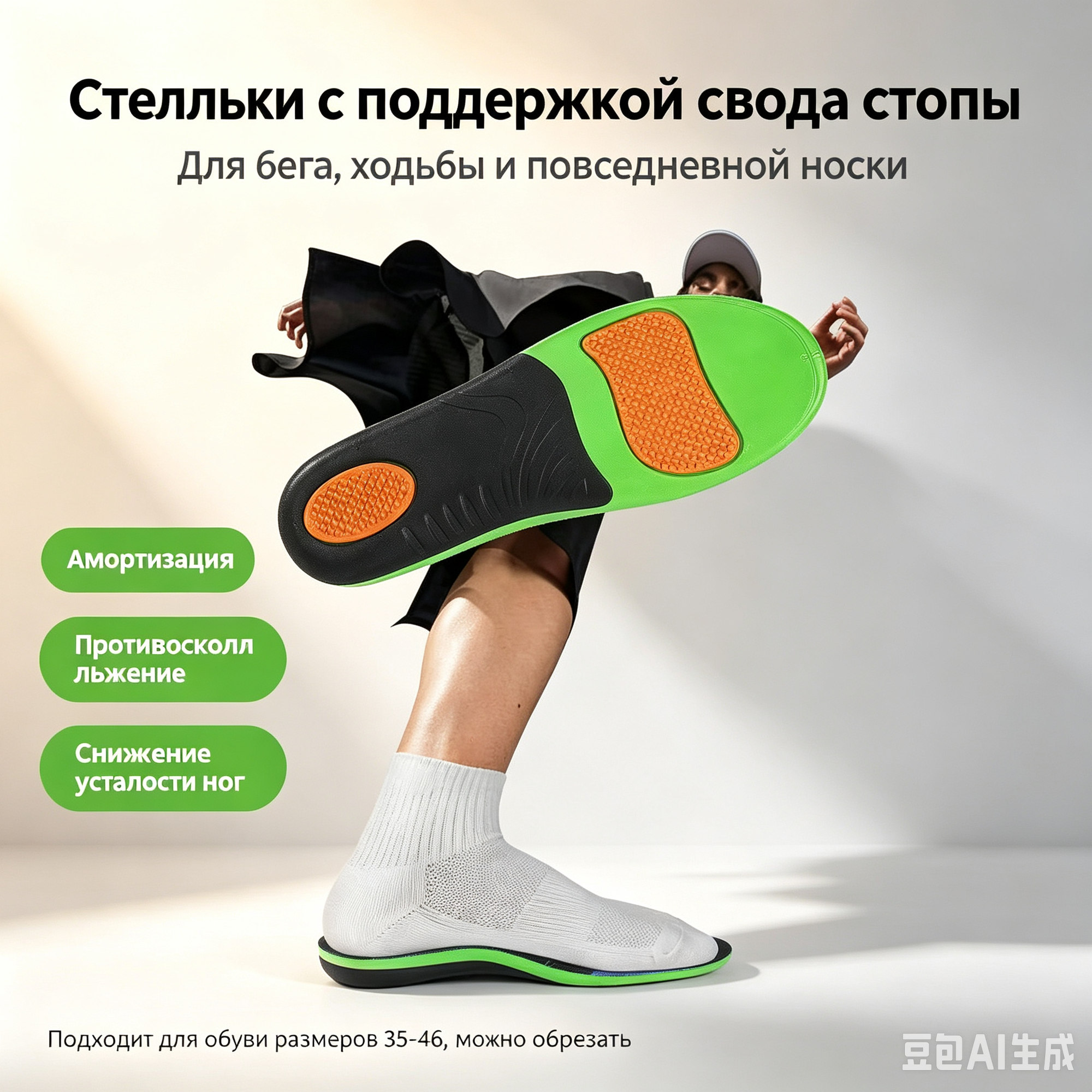 Амортизирующие противоскользящие стельки с поддержкой свода стопы для ходьбы и бега, снижают усталость ног 35-36