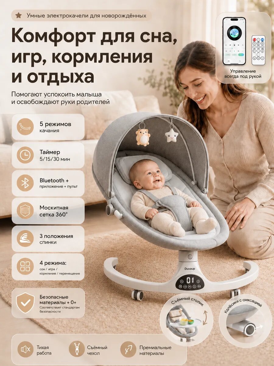Электрокачели для новорожденных 0+ с пультом
