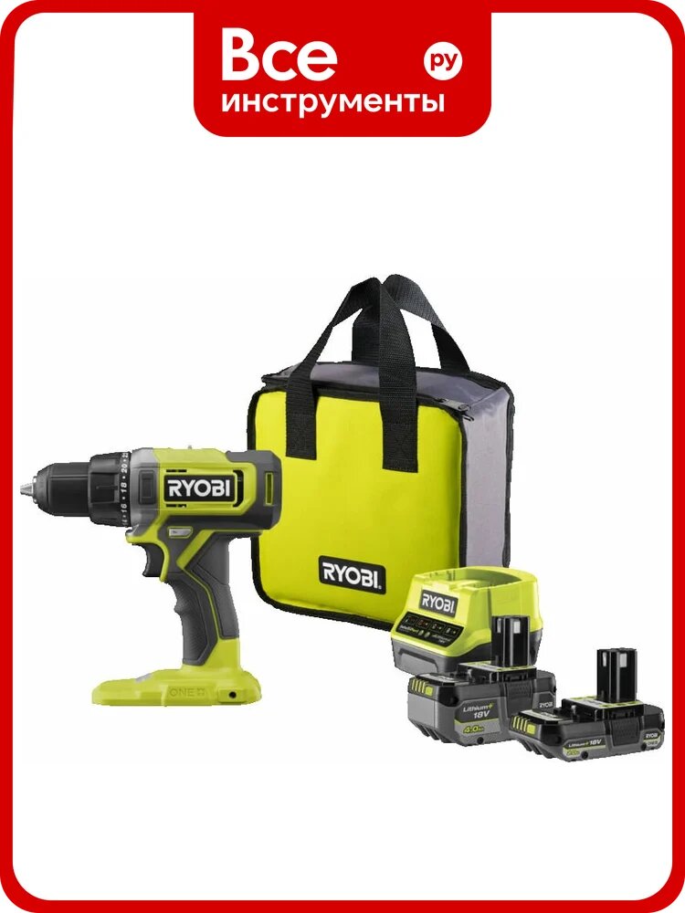 Дрель-шуруповёрт Ryobi RDD18-2C42S, 18В, 2 аккумулятора, сумка