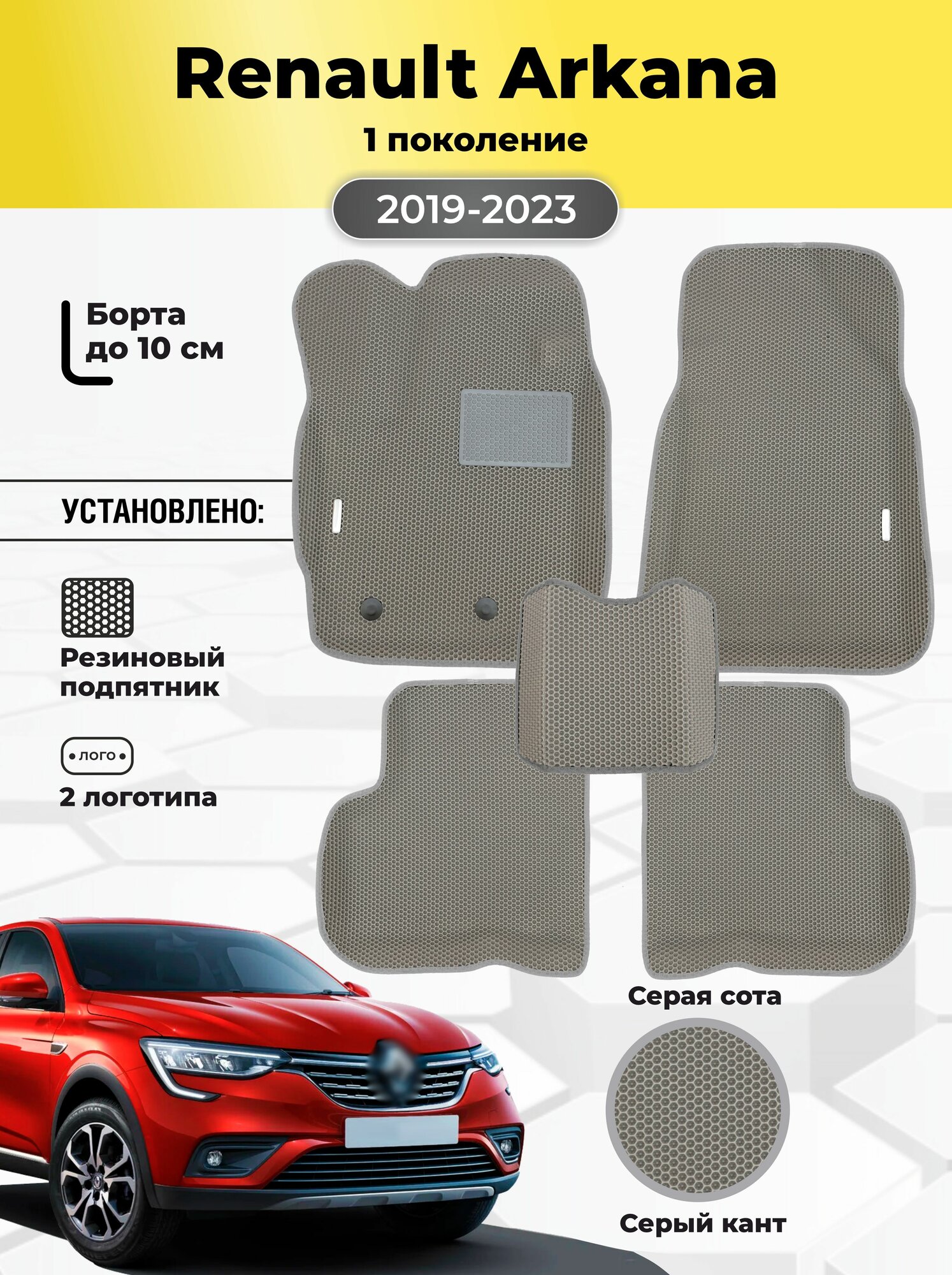 Автомобильные эва коврики Renault Arkana 1 пок. 2019-2023, ева коврики с бортами, eva в машину