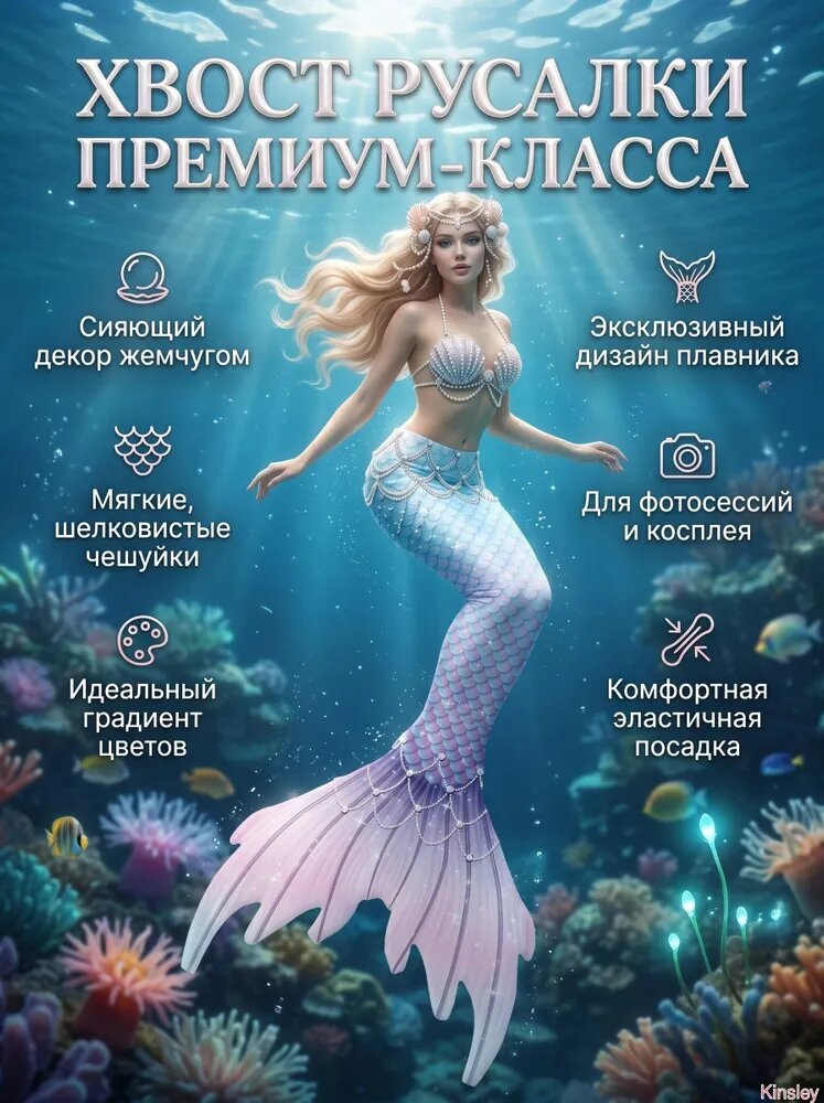 Хвост русалки для плавания