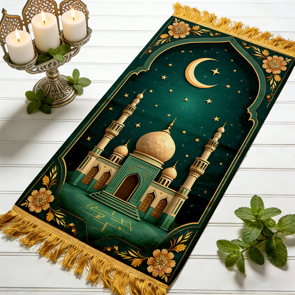 Плоский молитвенный коврик 2D "Eid Mubarak", складной, легкий, портативный, дорожный, 50x100 см