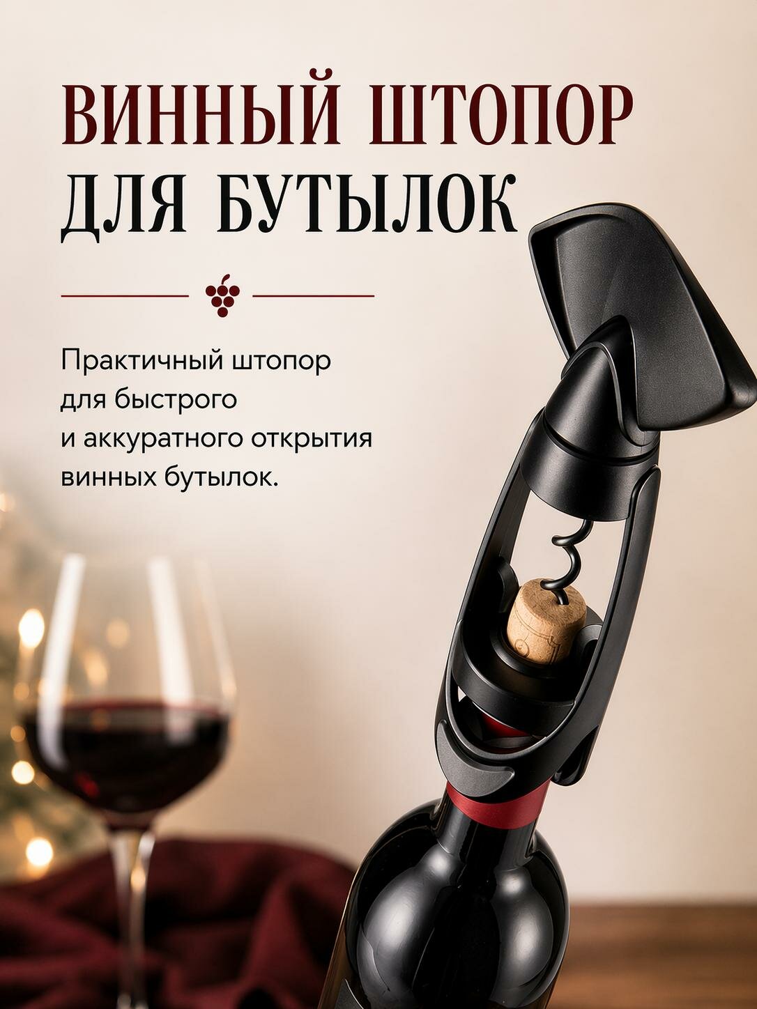 Винный штопор для бутылок вина 20 сm пластик
