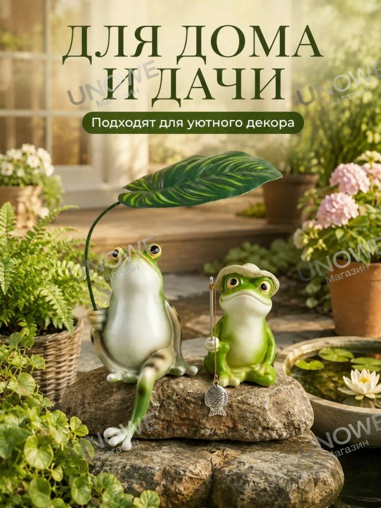 Садовый декор набор «Две лягушки»: лягушка с зонтиком и лягушка рыбак, фигурки из полирезина, цвет бирюзовый, 2 шт