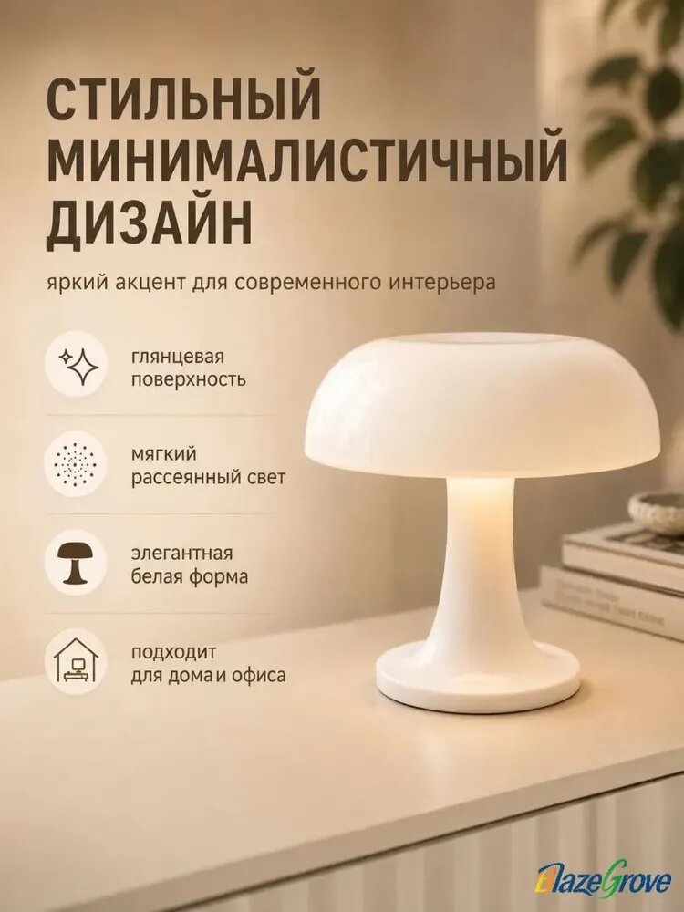 Настольная лампа-гриб, светодиодная лампа USB с 3 режимами освещения, плавной регулировкой яркости, ночник для спальни, гостиной и рабочего стола