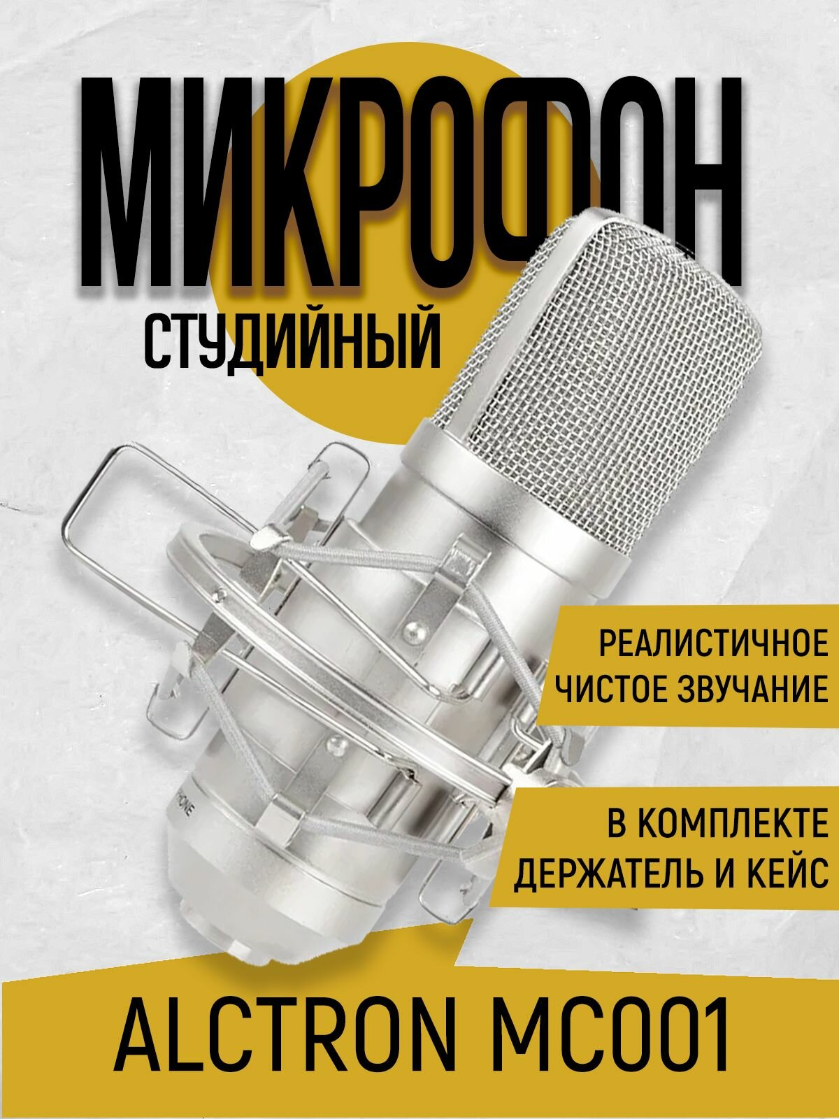 Микрофон студийный конденсаторный Alctron MC001, кейс и держатель-паук в комплекте