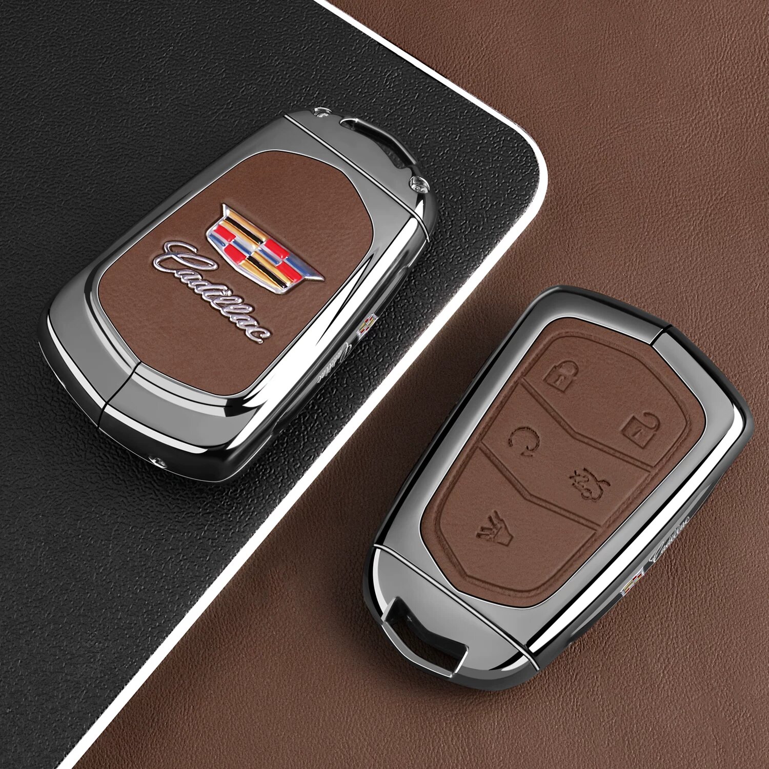 Чехол для ключей Cadillac с металлическим корпусом и кожаным покрытием, кремовый