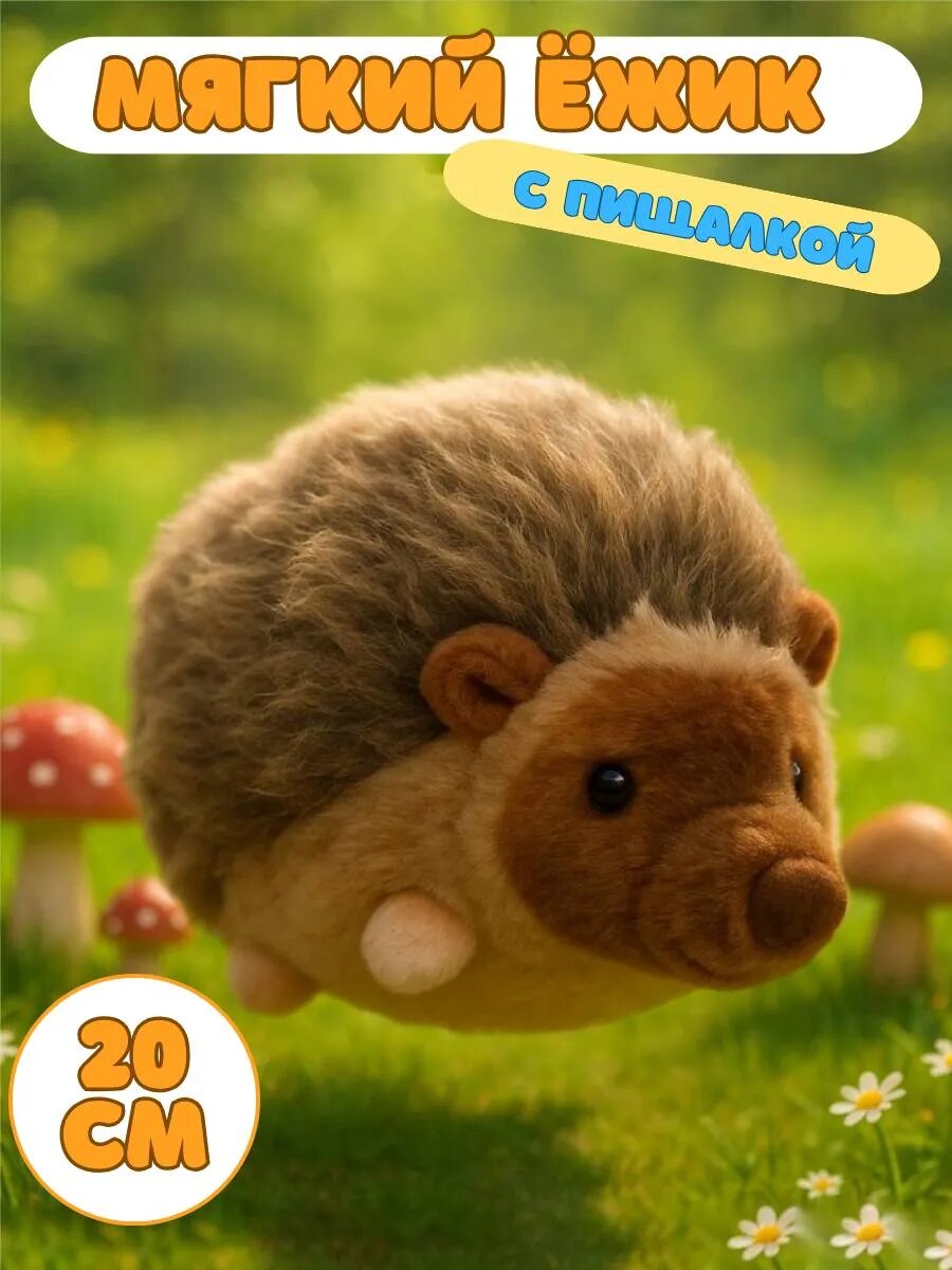 Мягкая игрушка GreenGoose "Ёжик", реалистичная, с пищалкой, текстиль, синтепон