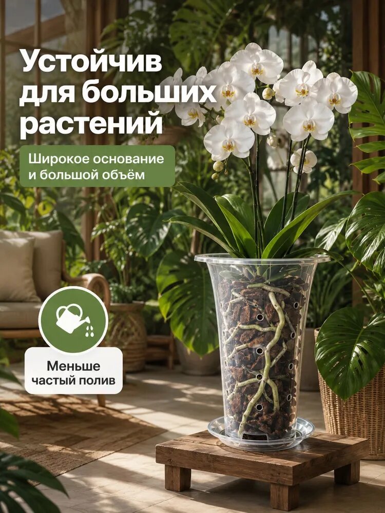 Вазон 6.3 л, 29 см, 1 шт, цвет прозрачный