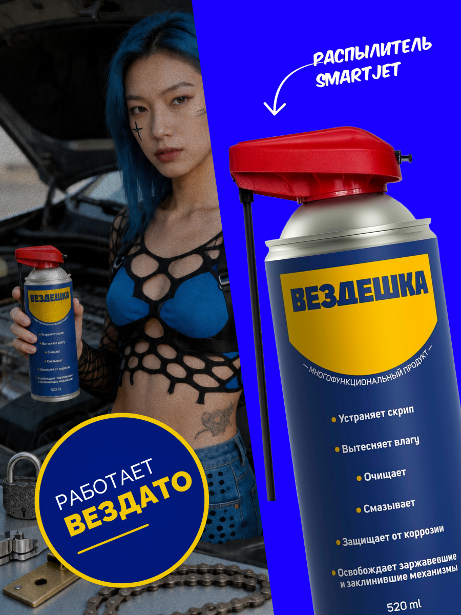 Cмазка Вездешка SMARTJET 520 мл, аналог ВД 40, жидкий ключ, смазка от скрипа