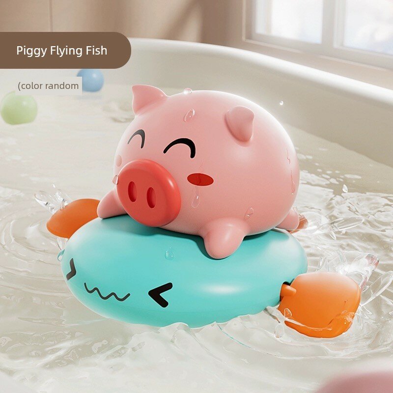 Игрушка для ванной комнаты: Свинка на летящей рыбе с водным спреем для малышей - интерактивная игра в душе