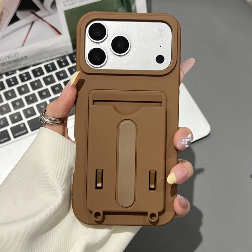 Чехол-кошелек Для iPhone — Кожаный Держатель Для Карт С Ремешком На iPhone 15, Коричневый, Brown
