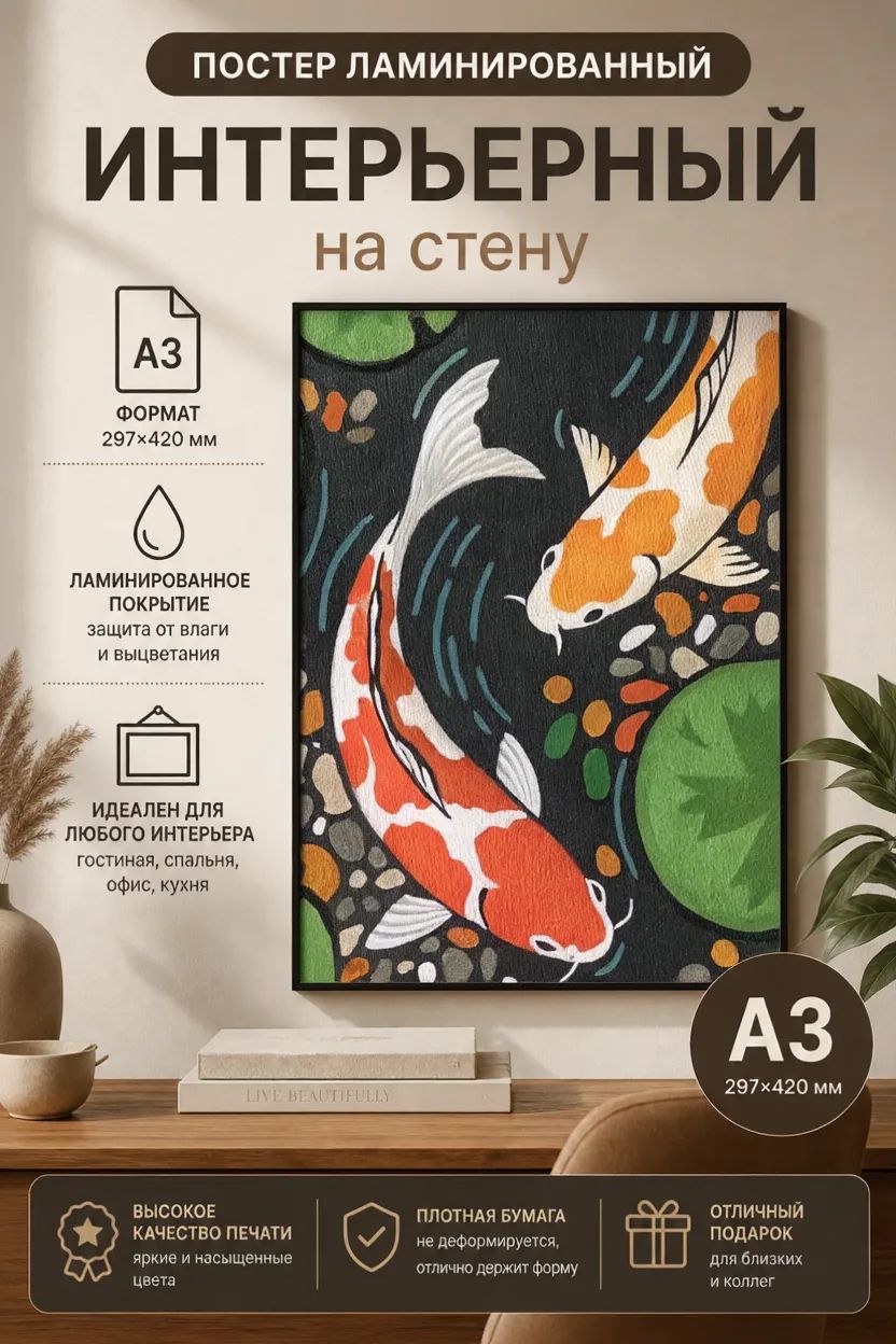 Интерьерный постер ламинированный на стену формата А3