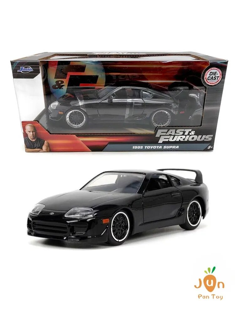 Форсаж Металлическая модель машины, Jada Toys Fast and Furious 1995 Toyota Supra / Металлическая модель Toyota Supra для детей, масштаб 1:32, в чёрном цвете - отличный подарок на день рождения
