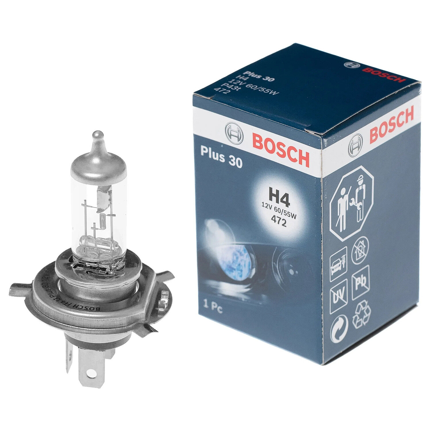 Лампа галогенная Bosch Plus 30 H4 12V 60/55W P43t 1987302042