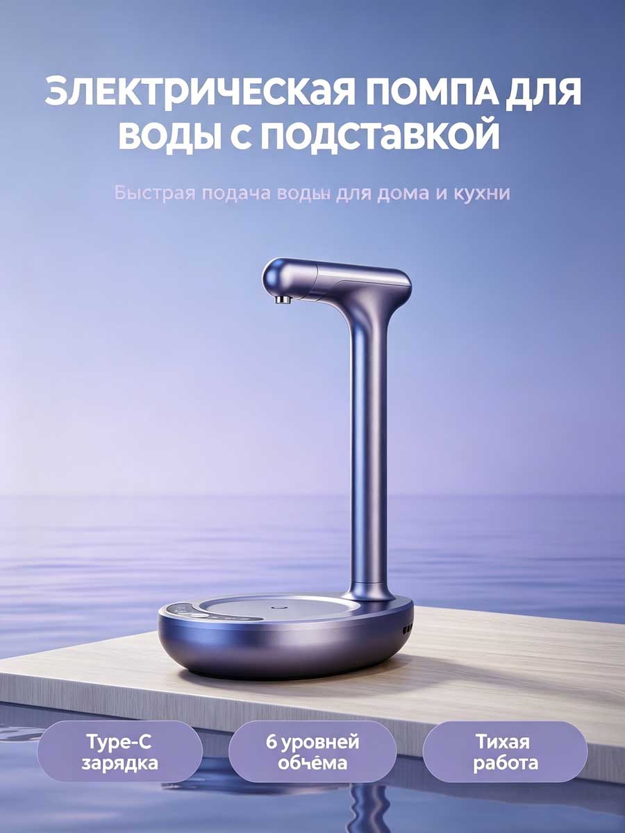 Настольная электрическая помпа для воды, беспроводная подача, 6 уровней объёма, тихая работа