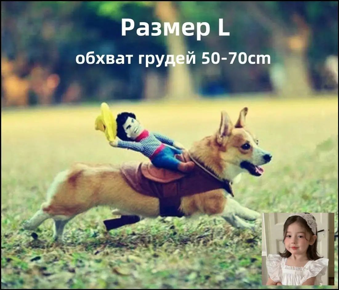 Эксклюзивный карнавальный наряд для питомца в стиле вестерн с фигуркой ковбоя и шляпой, размер S