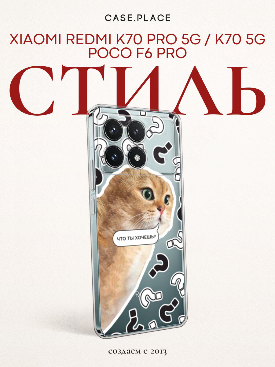 Чехол на Xiaomi Redmi K70 Pro 5G/K70 5G/Poco F6 Pro / Сяоми Редми K70 Про 5G/K70 5G/Поко Ф6 Про с принтом С котом парный, прозрачный