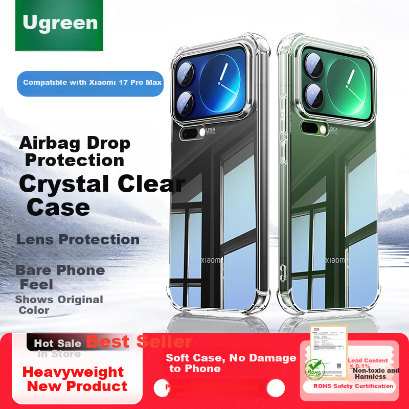 Ugreen кристально прозрачный ультратонкий чехол для Xiaomi 17 Pro Max с воздушной подушкой ударопрочностью и полным