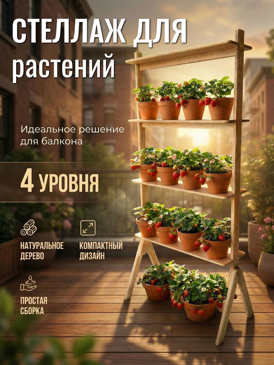 Стеллаж-подставка для цветов и рассады деревянная ригго