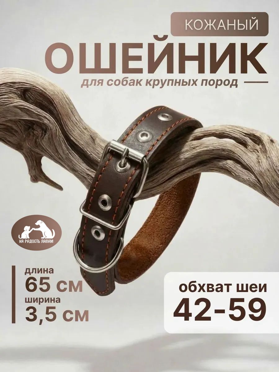 Ошейник для собак кожаный безразмерный , для крупных и средних пород, ширина 3.5 см
