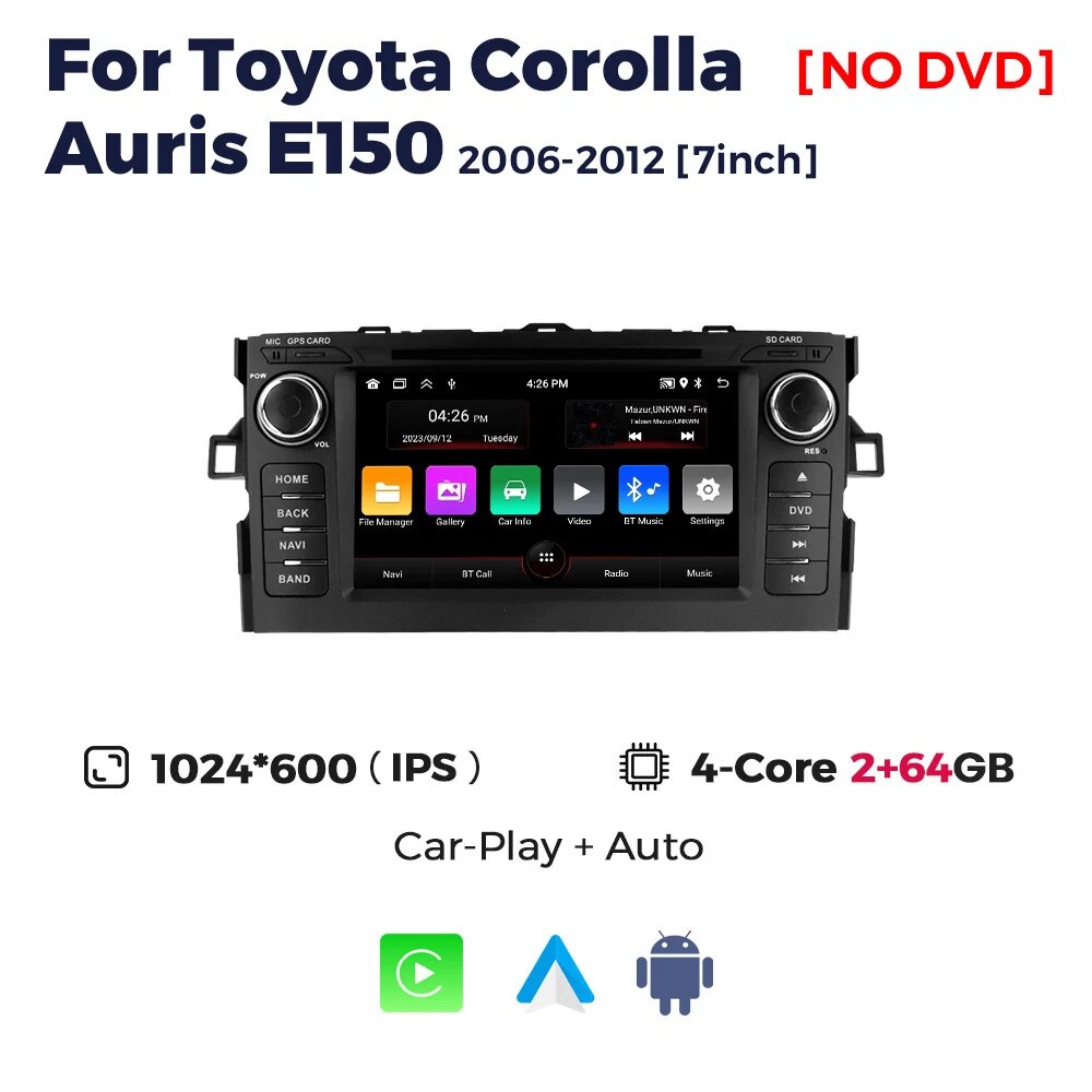 MEKEDE Android Мультимедиа для Toyota Corolla/Auris E150 2006-2012, 7" Цвет: MN-TY02-