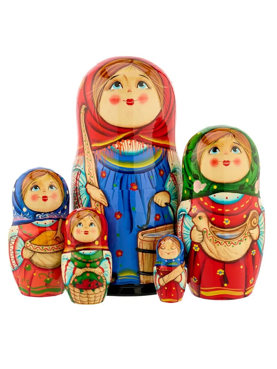 Матрешка "Девушка с коромыслом" 5 мест, 18 см