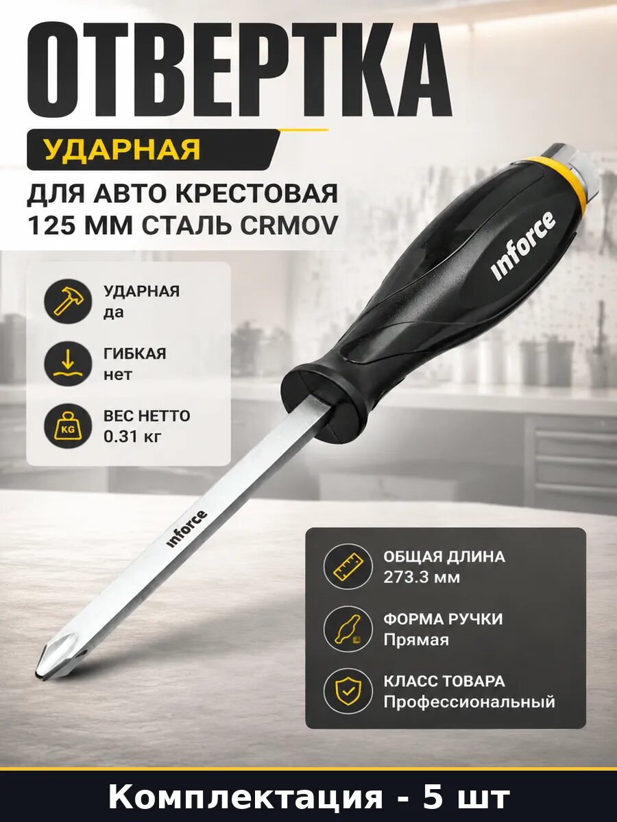 Набор отверток ph3 125мм профессиональных ударных CrMoV 5 шт