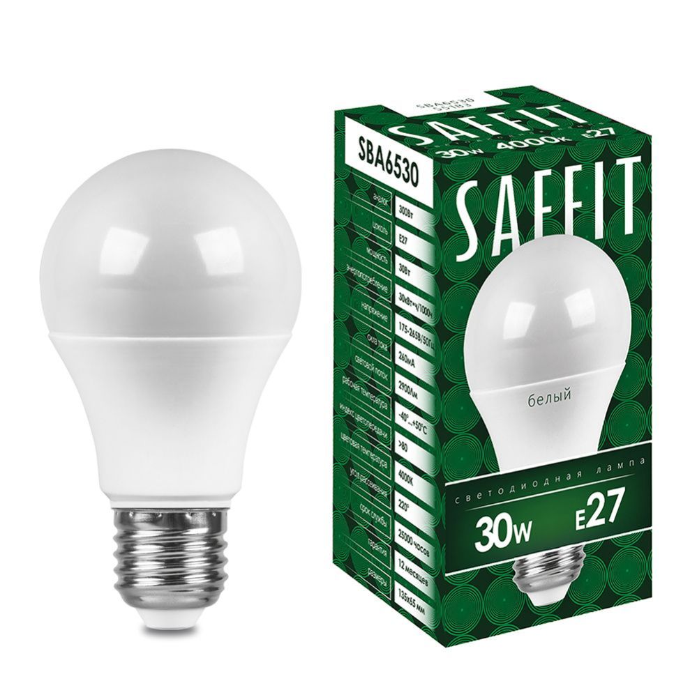 Лампа светодиодная Е27 мощность 30W цвет 4000K белый свет SAFFIT SBA6530 55183 Упаковка 10 штук
