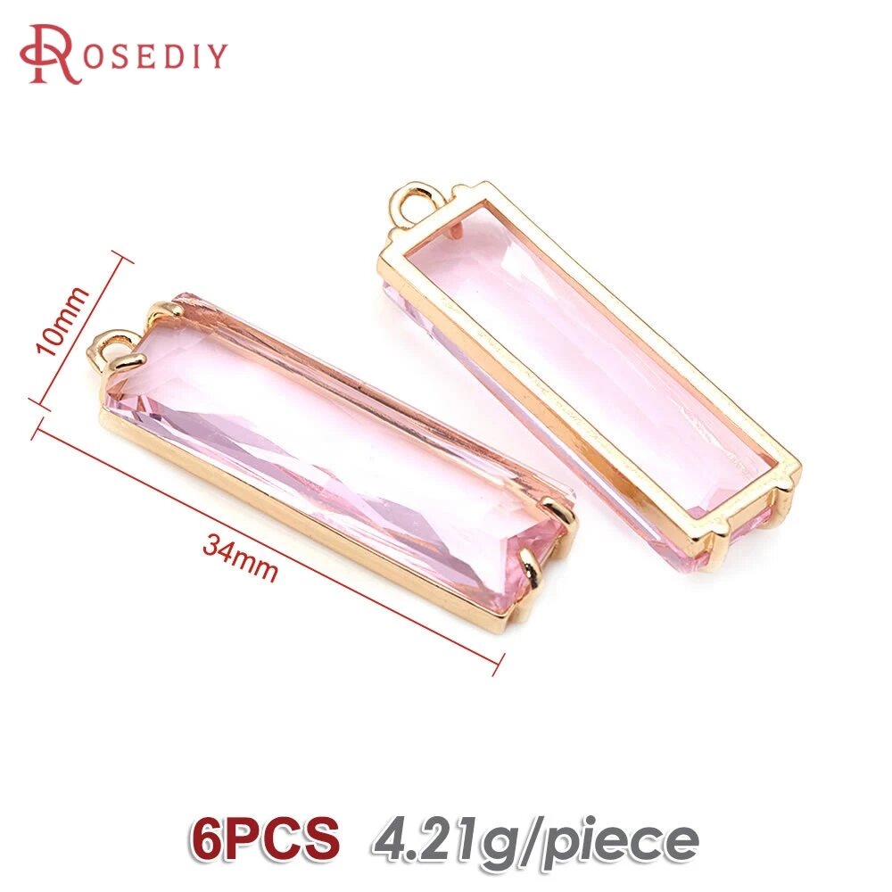 Подвески-шармы Rosediy из латуни и стекла золотого цвета 6 шт Розовый, 52976-Pink