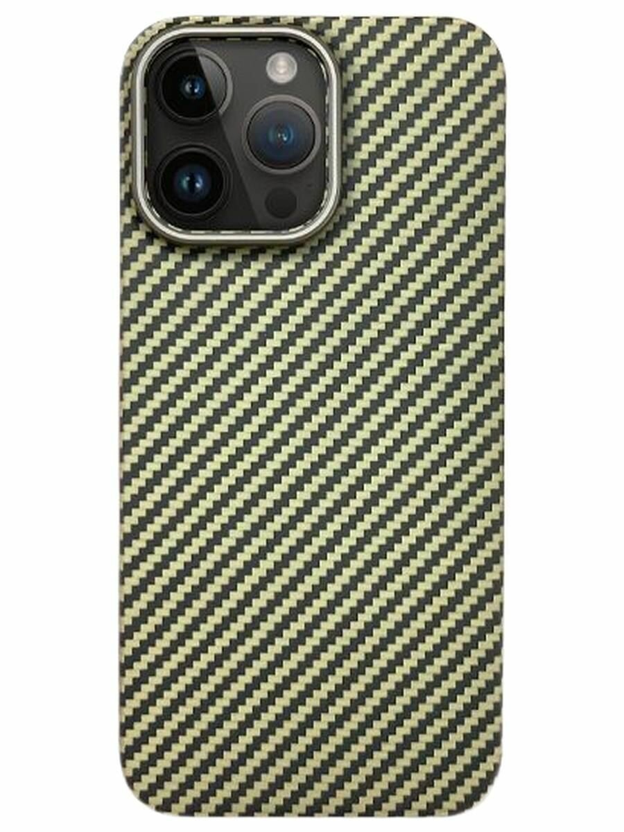 Чехол на iPhone 14 Pro, кевлар (арамид) сверхпрочный, темно-зеленый