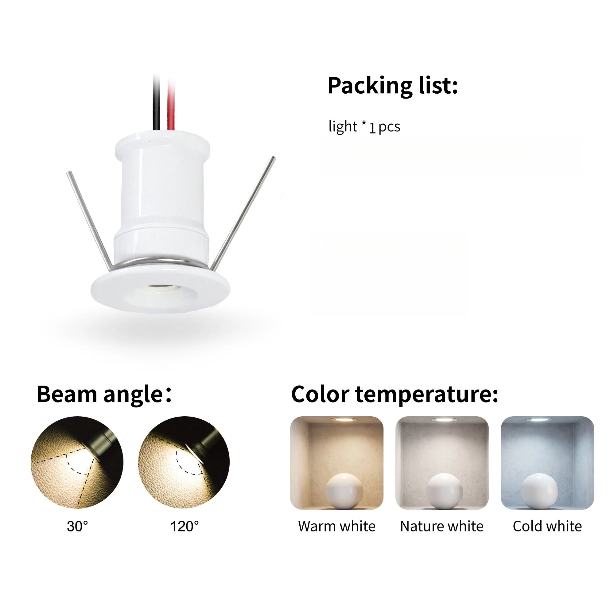 Светодиодный мини-прожектор KPSUN 1 Вт 12 В IP65 для дома 1PCS Lamp white, Warm white, 30D