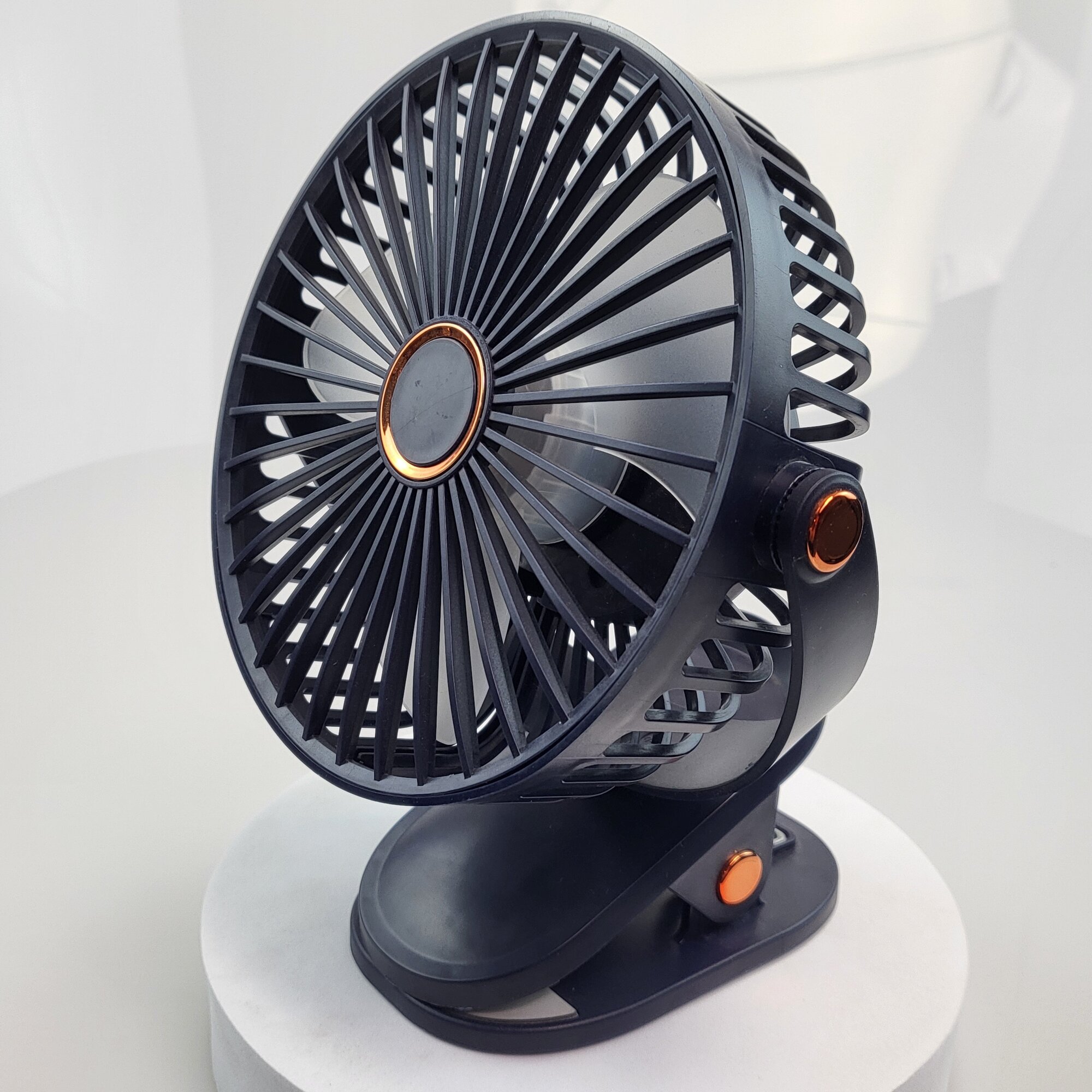 Портативный вентилятор-клипса настольный с LED дисплеем, 5 скоростей, синий